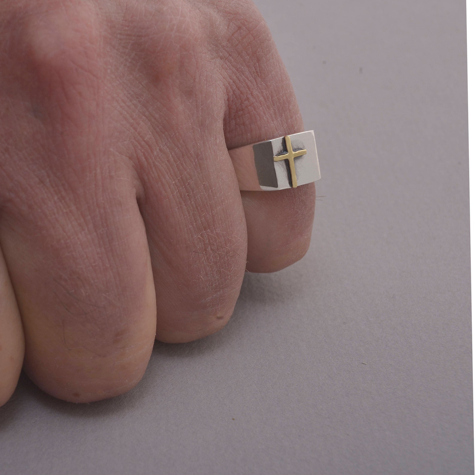 Cross Ring for Men Sterling Silver and 14KT Gold Mens Ring - Etsy