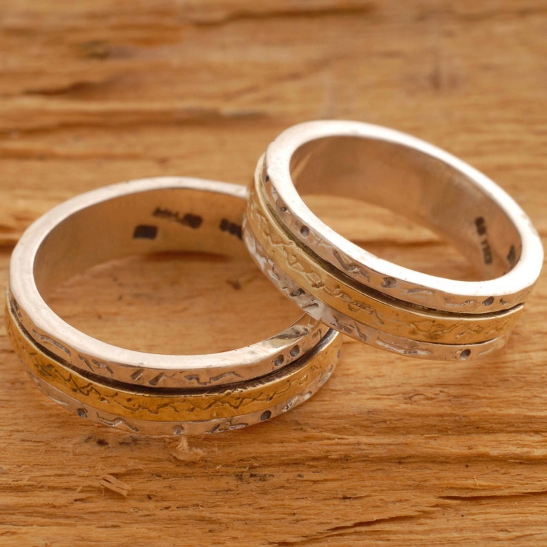 Sterling Silver and Gold Matching Wedding Rings Bride and - Etsy