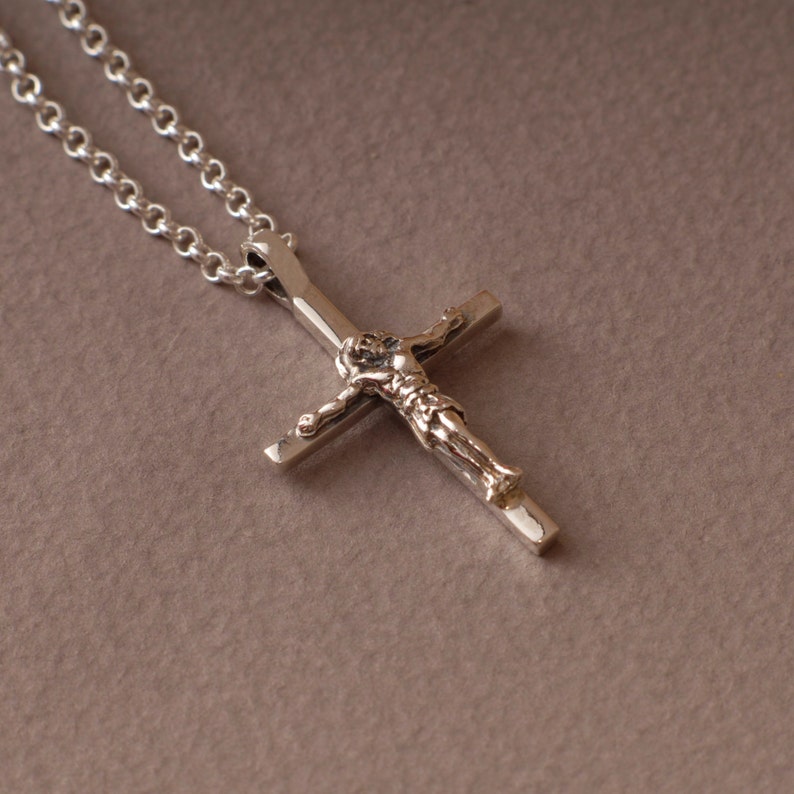 Jesus Crucifix Cross Necklace Mens Womens Sterling Silver | Etsy