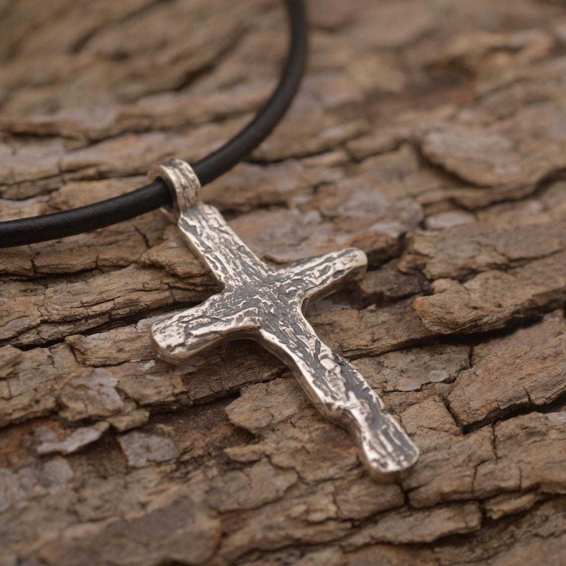 Artistic Branch Cross Necklace, Sterling Silver Tree Bark Cross, Forest ...