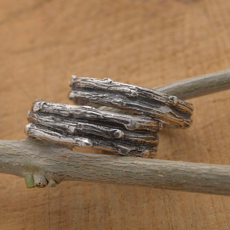 Twig Wedding Band Set Tree Branch Matching Bands Sterling - Etsy