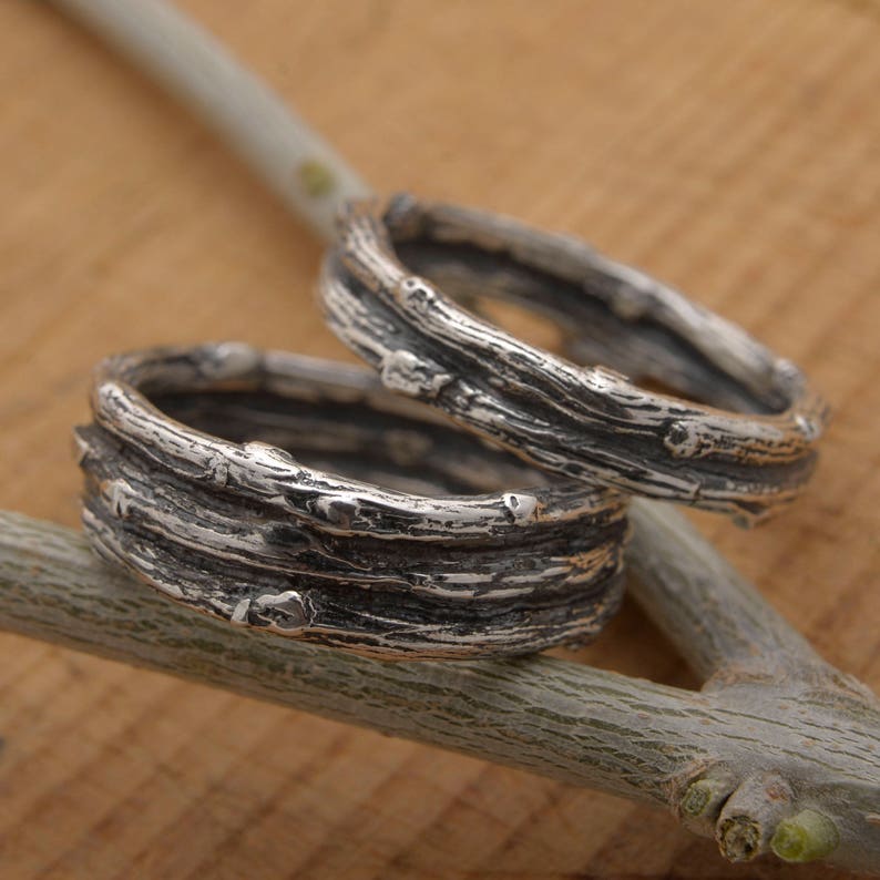 Twig Wedding Band Set Tree Branch Matching Bands Sterling - Etsy