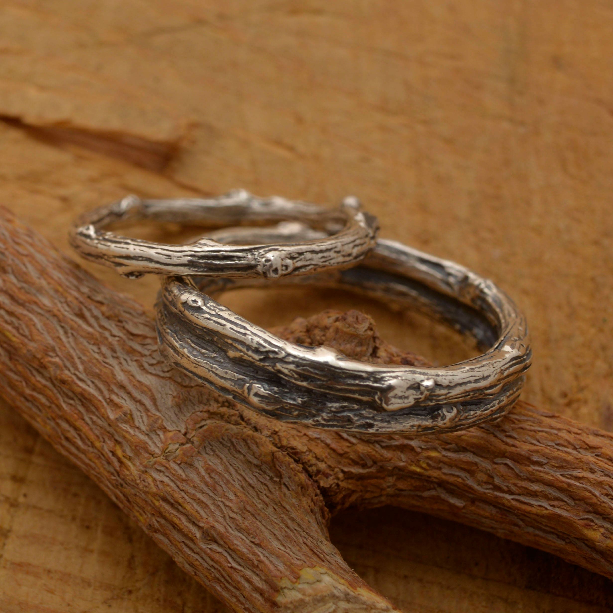 Matching Twig Wedding Bands Tree Branch Rings Sterling | Etsy