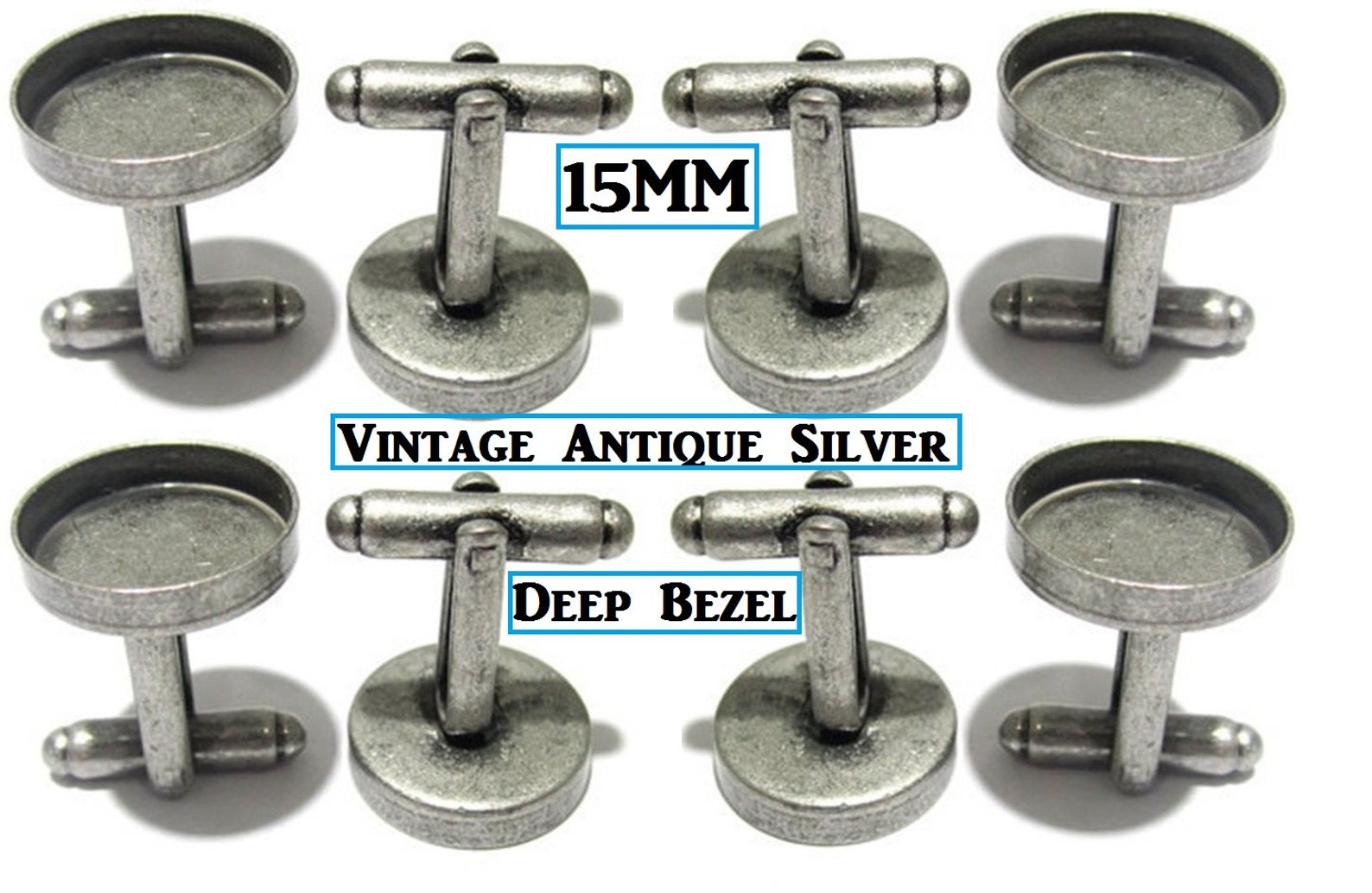 Vintage Antique Silver 15mm Cufflinks Blank Deep Trays Jewelry Fittings ...
