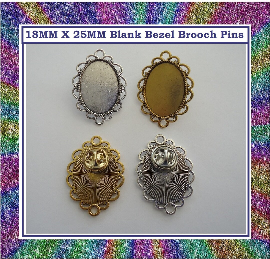 18MM X 25MM OVAL Blank Brooch Pins Silver Blank Bezel Brooch Gold Blank ...