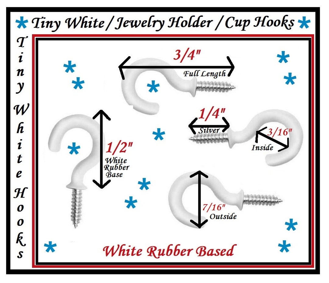 White Jewelry Hooks White Tiny Cup Hooks 3/4" White Hooks DIY Craft ...