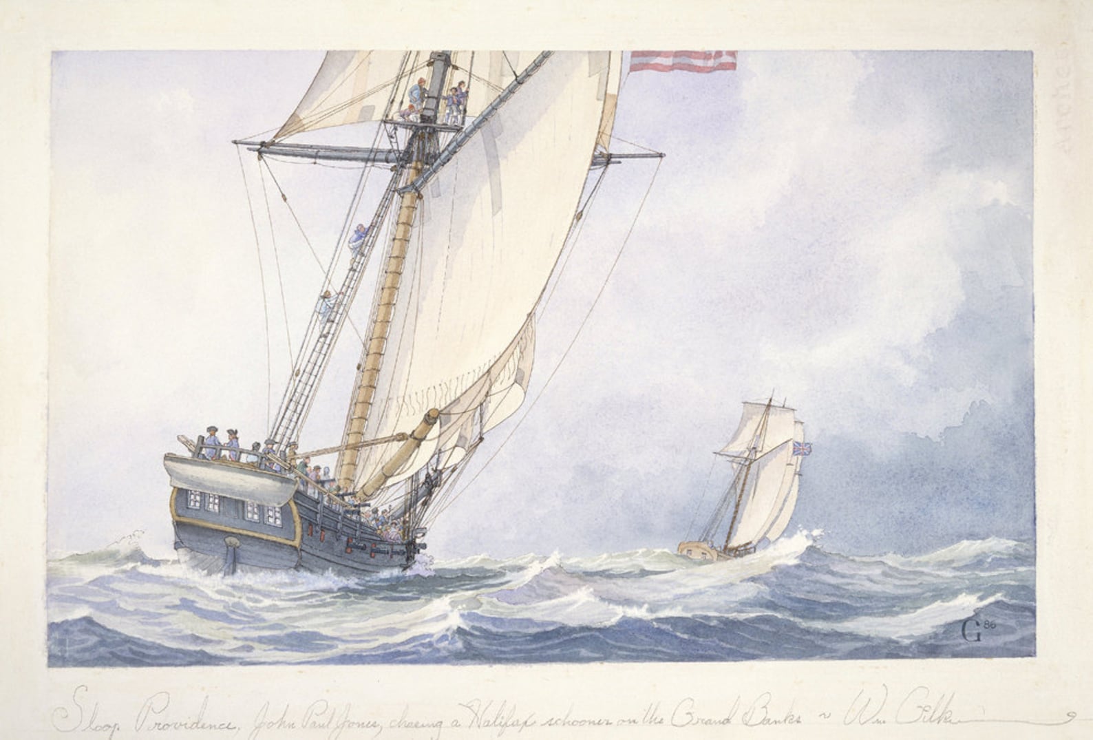 Sloop Providence, John Paul Jones, Chasing a Halifax Schooner on the ...