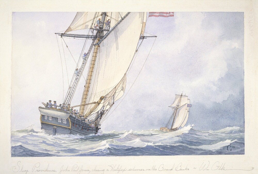 Sloop Providence, John Paul Jones, Chasing a Halifax Schooner on the ...