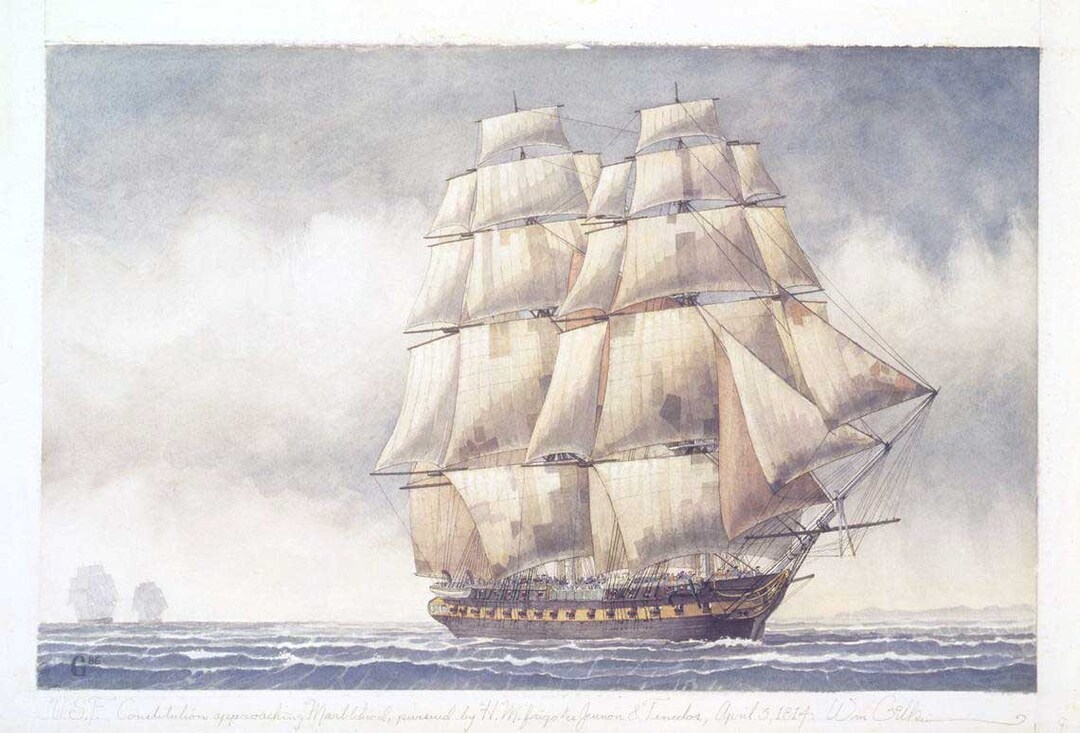 U.S.S. Constitution Approaching Marblehead, Pursued by H.M. Frigates ...