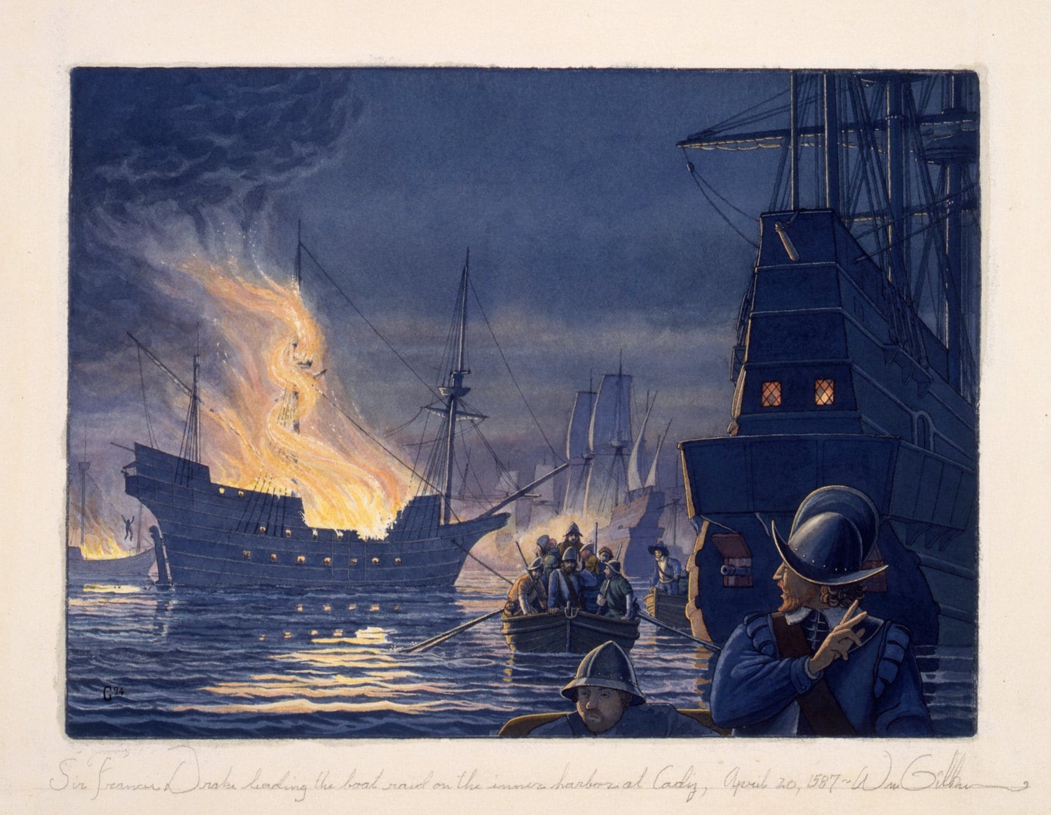 Sir Francis Drake Leading a Raid on the Spanish Fleet at Cadiz, April ...