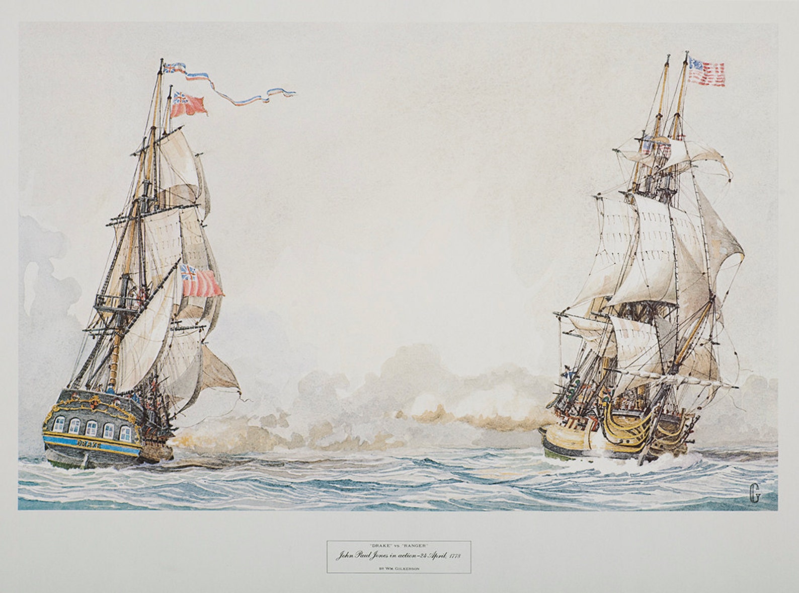 DRAKE Versus RANGER, John Paul Jones in Action, Numbered and Signed by ...