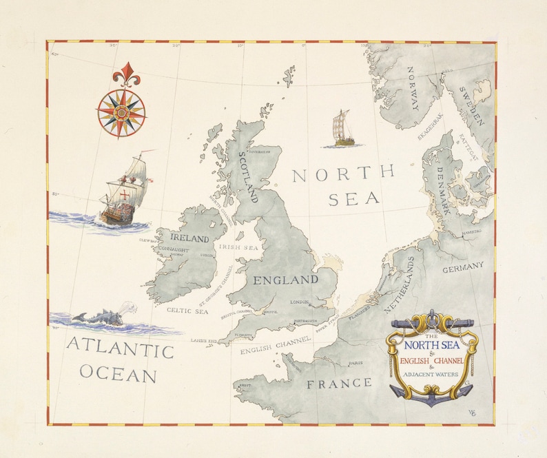 Aquarelle Nautical Chart of the North Sea, English Channel and Adjacent ...