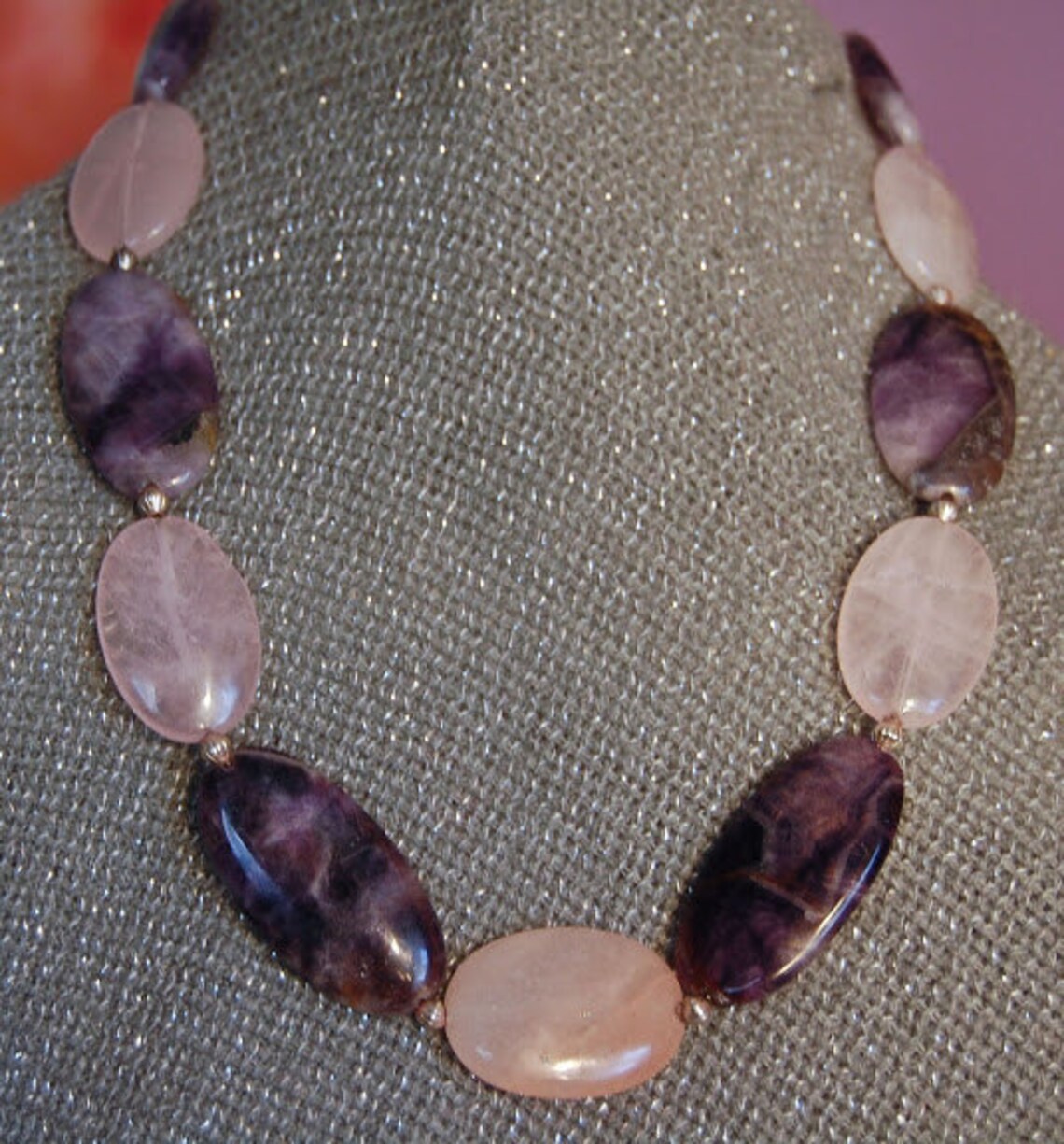 Cape Amethyst & Rose Quartz Necklace, Pink and Purple Gem Necklace ...