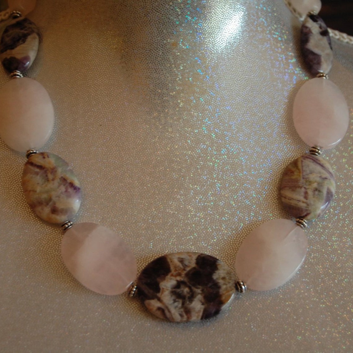Cape Amethyst & Rose Quartz Necklace, Pink and Purple Gem Necklace ...