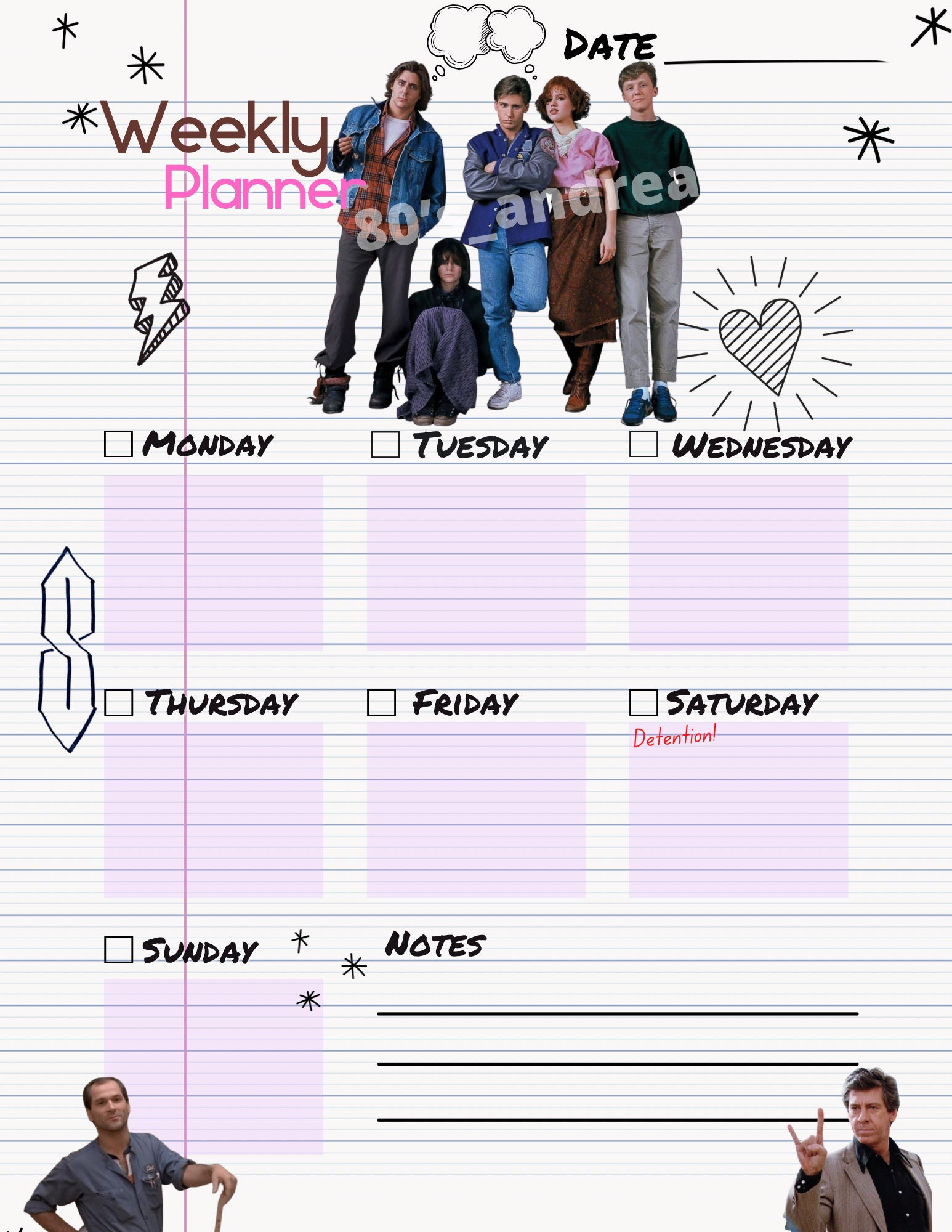 Downloadable Breakfast Club Weekly Planner, Printable , PDF File Instnd ...