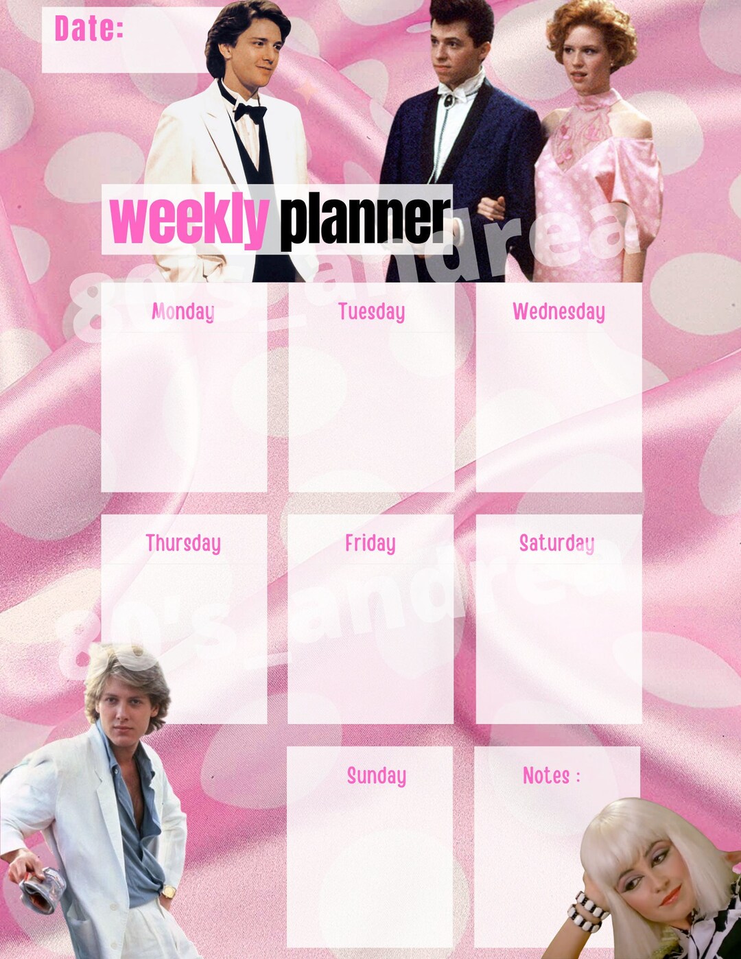 Downloadable Pretty in Pink Weekly Planner, Printable , PDF File Instnd ...