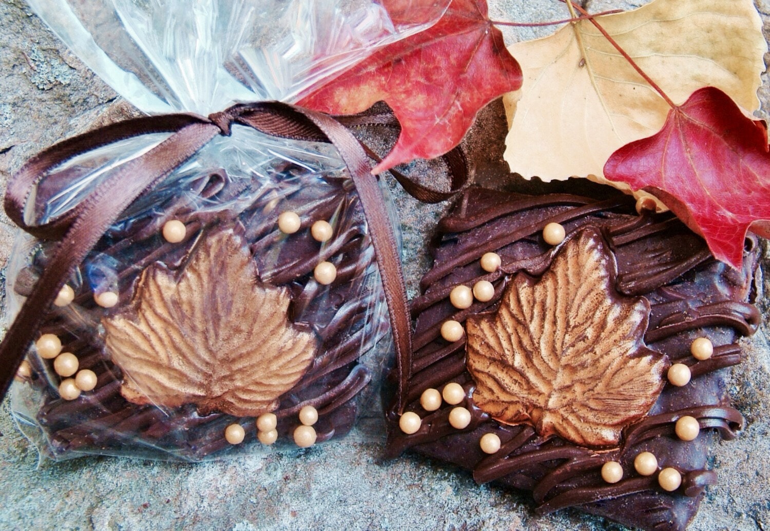 Fall Chocolate Graham Crackers GOLD Leaf ~ Thanksgiving Cookies ...