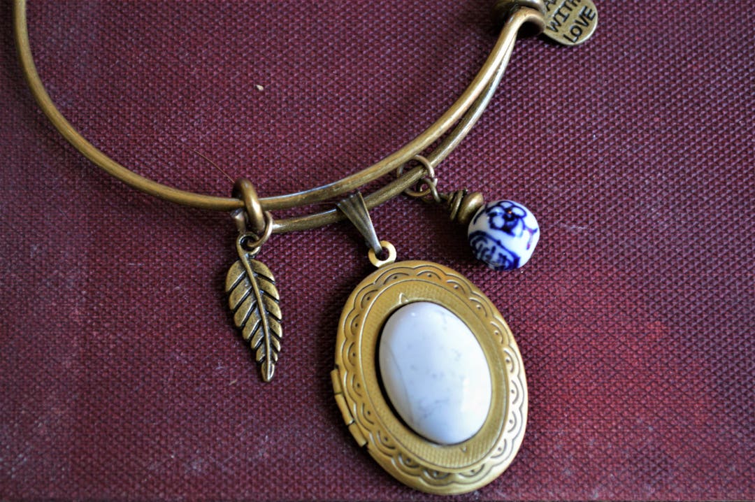 Solid Perfume Locket Bangle Bracelet With White Howlite Cabochon and ...