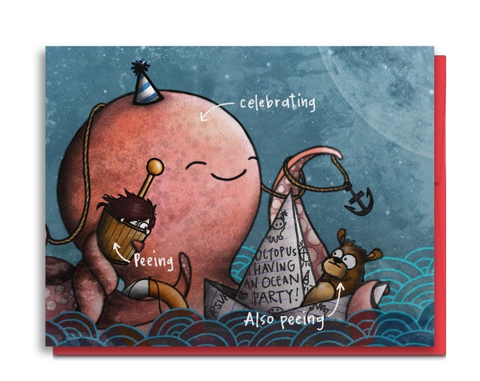 Card Octopus Celebrating - Etsy
