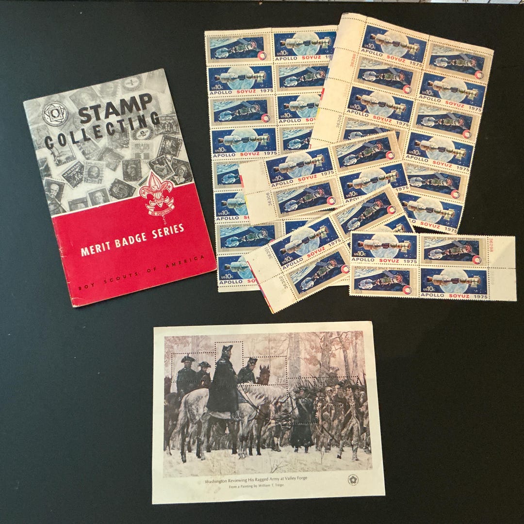 1957 Boy Scout Samp Collecting Merit Badge Book Plus Collectible Stamps ...
