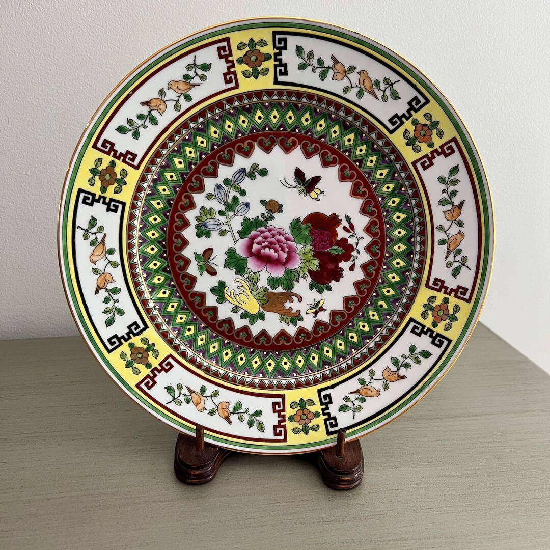 Vintage Chinese Decorative Plate, Birds, Flowers, Pomegranate - Etsy