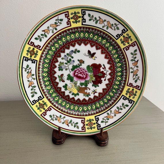 Vintage Chinese Decorative Plate Birds Flowers Pomegranate - Etsy