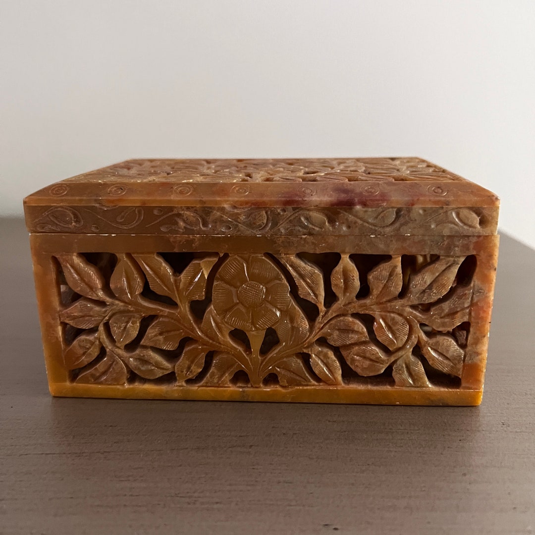 Vintage Carved Soapstone Box Lidded Made in India - Etsy