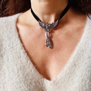 Angel, Velvet Choker, Phoenix Pendant, Angel Necklace, Phoenix Necklace ...