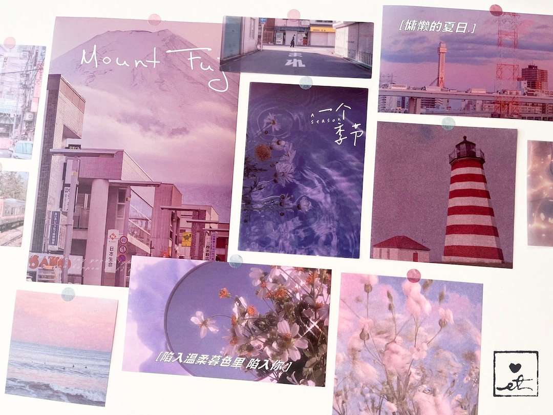 Aesthetic Wall Collage Posters Room Decor, Lavender Skies, Mount Fuji ...