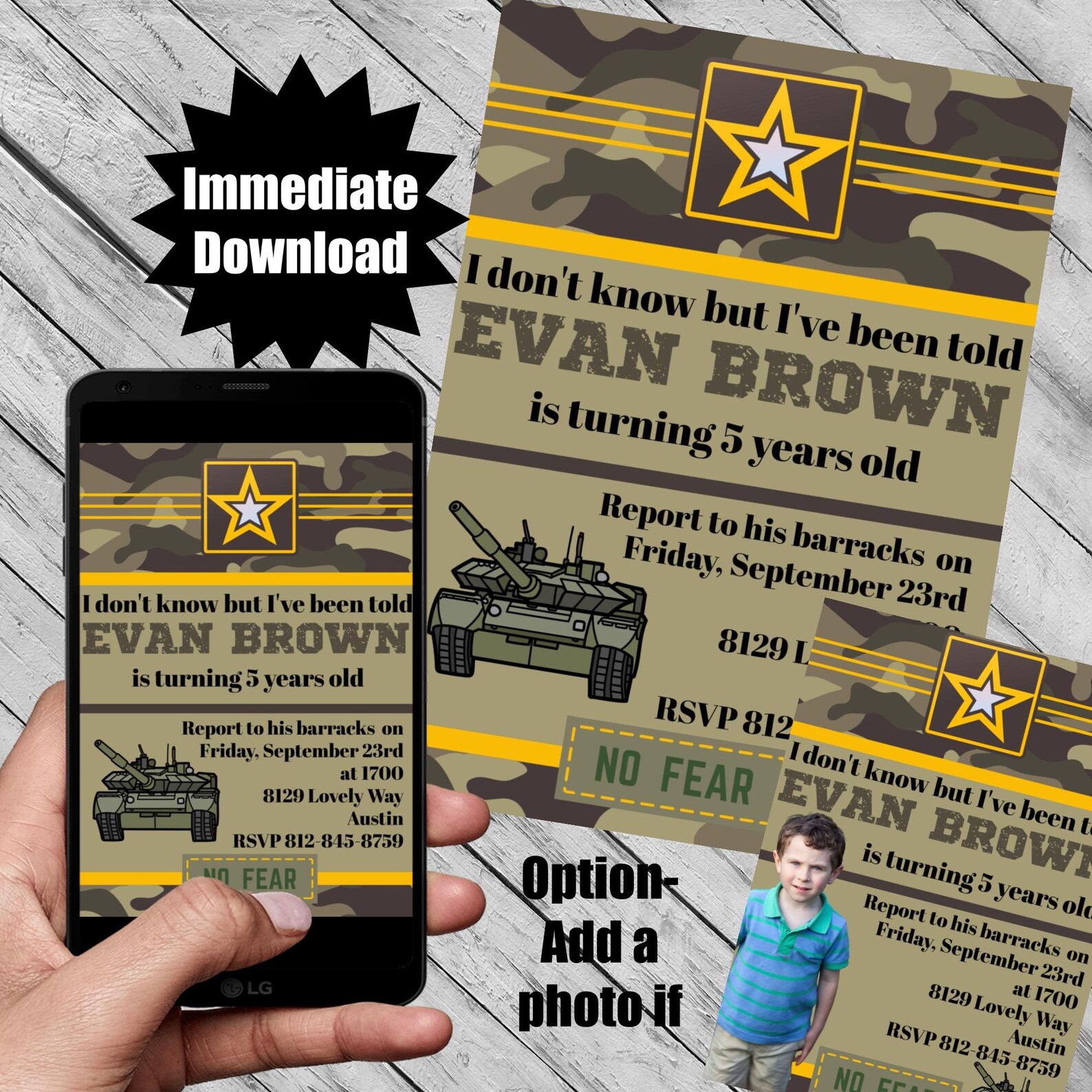 Editable Army Invitation, Camo Tank Birthday Invitation, Army ...