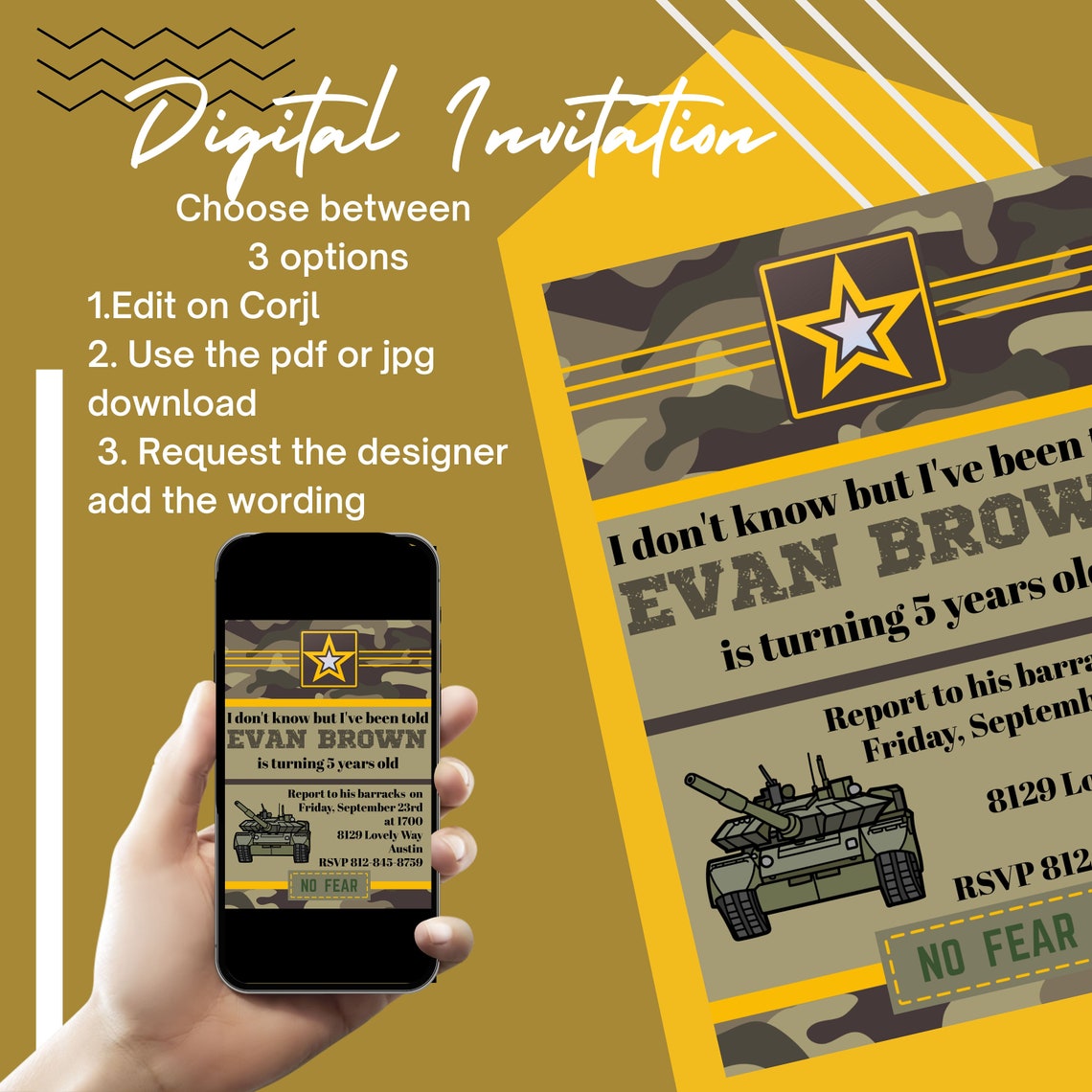 Editable Army Invitation Camo Tank Birthday Invitation Army - Etsy