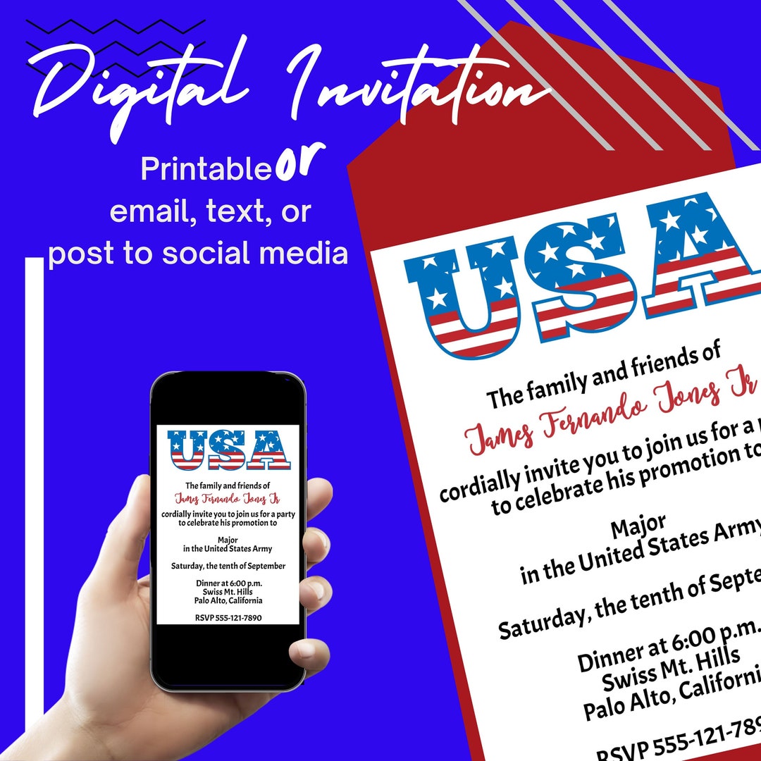 USA Flag Military Promotion Party Invitation US Army Navy Airforce ...