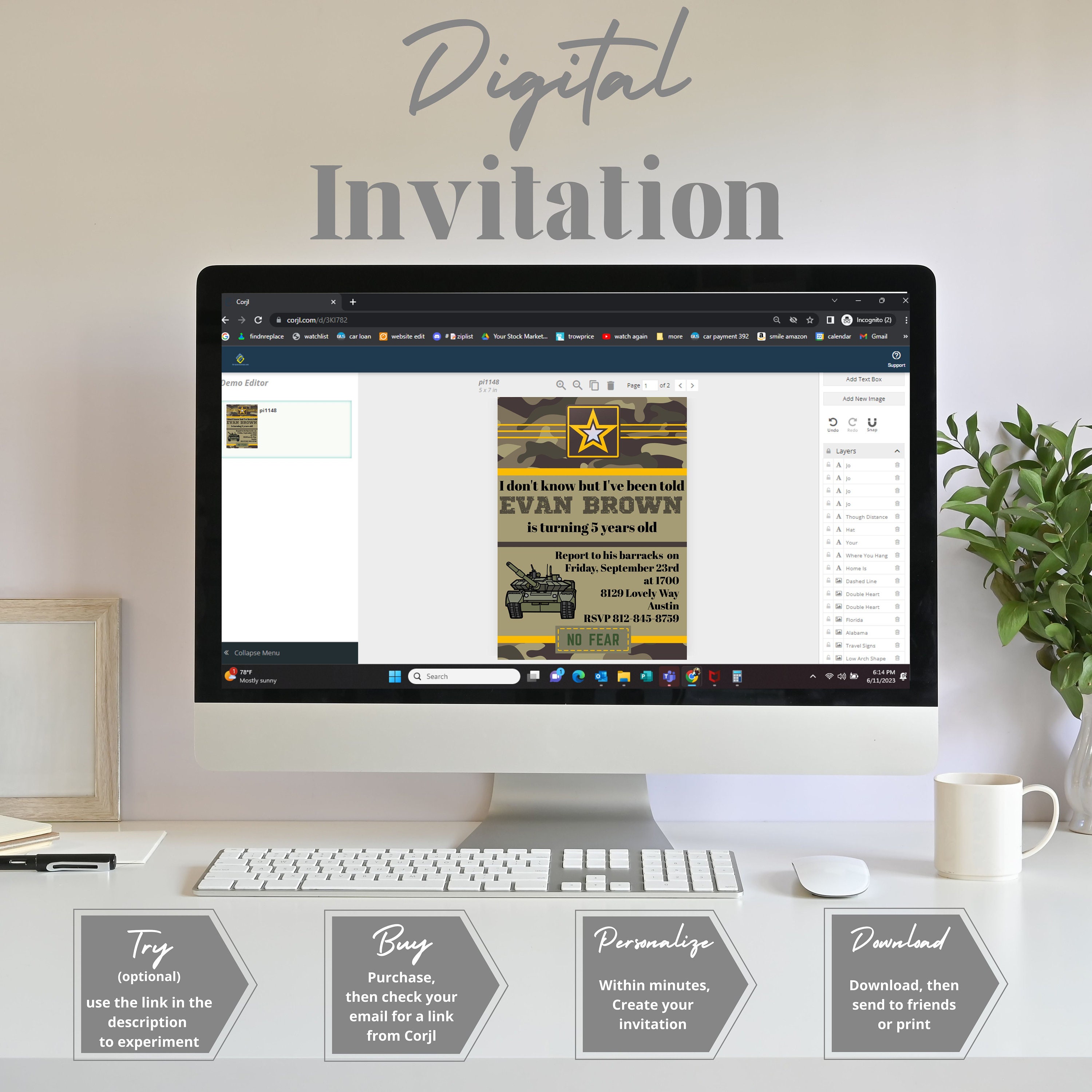 Editable Army Invitation, Camo Tank Birthday Invitation, Army ...