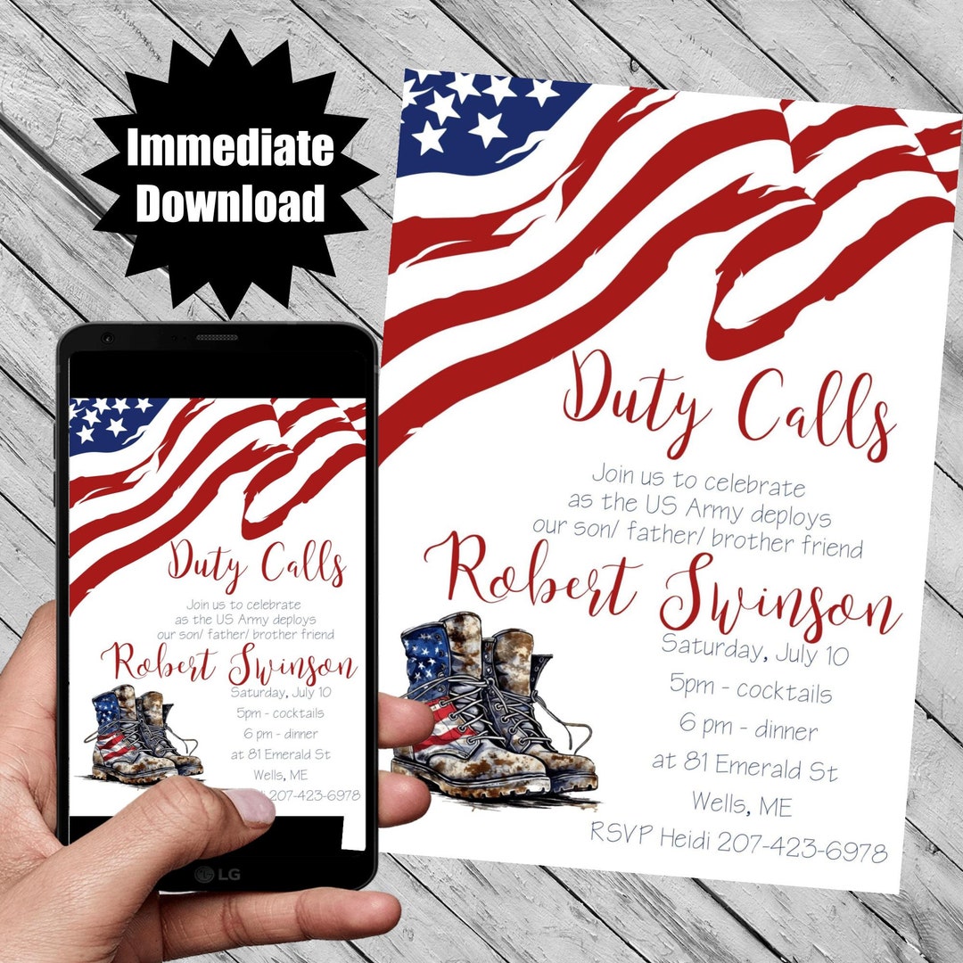 Army Deployment Going Away American Flag Party Invitation Digital ...