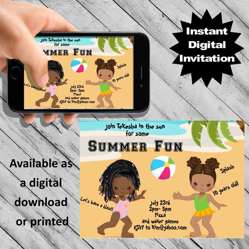 Pool Beach Party Invitation Birthday Invite Girl Editable Printable ...