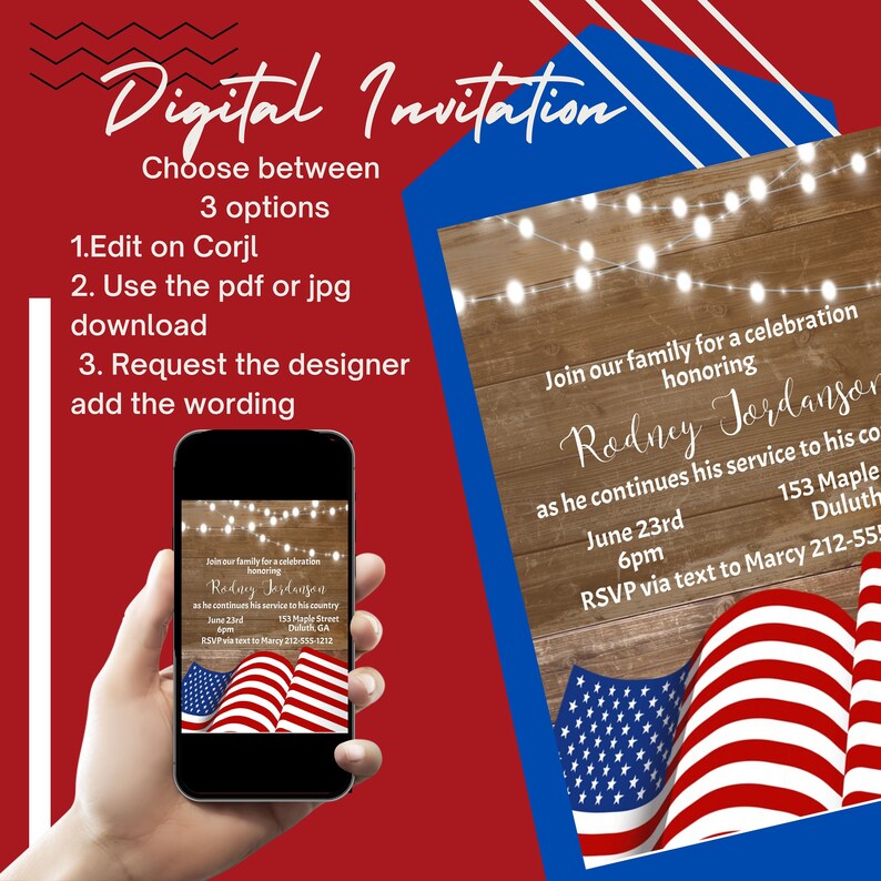 American Flag Air Force Navy Army Marines Military Party Invitation ...