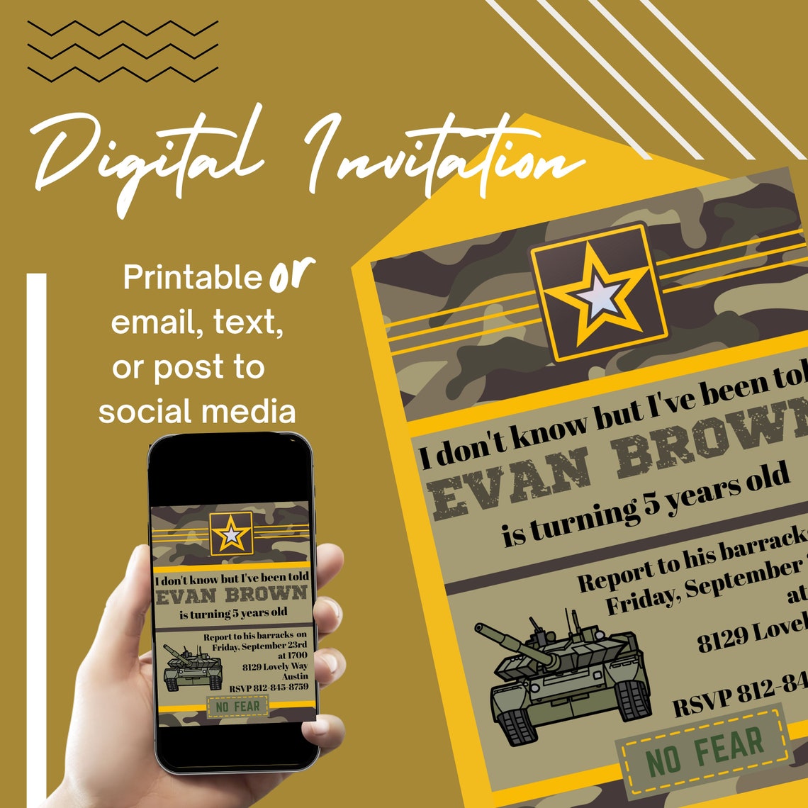 Editable Army Invitation Camo Tank Birthday Invitation Army - Etsy
