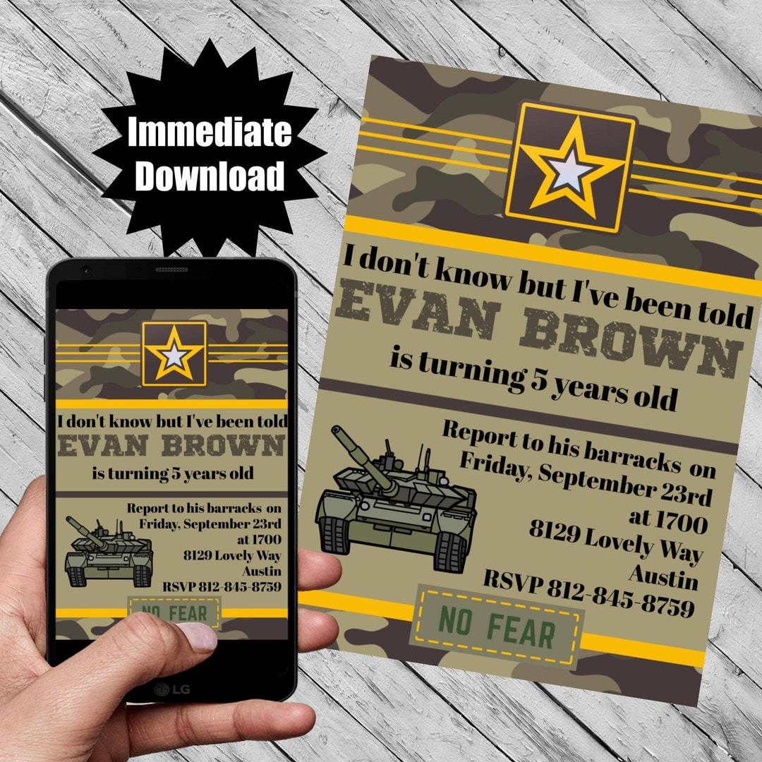 Editable Army Invitation Camo Tank Birthday Invitation Army - Etsy
