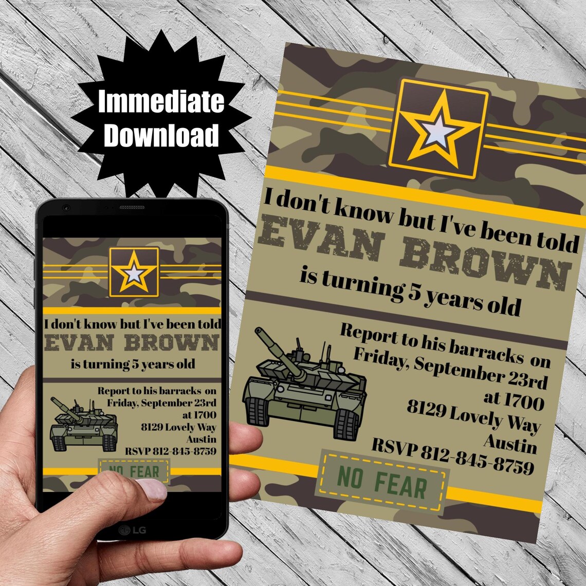 Editable Army Invitation Camo Tank Birthday Invitation Army - Etsy