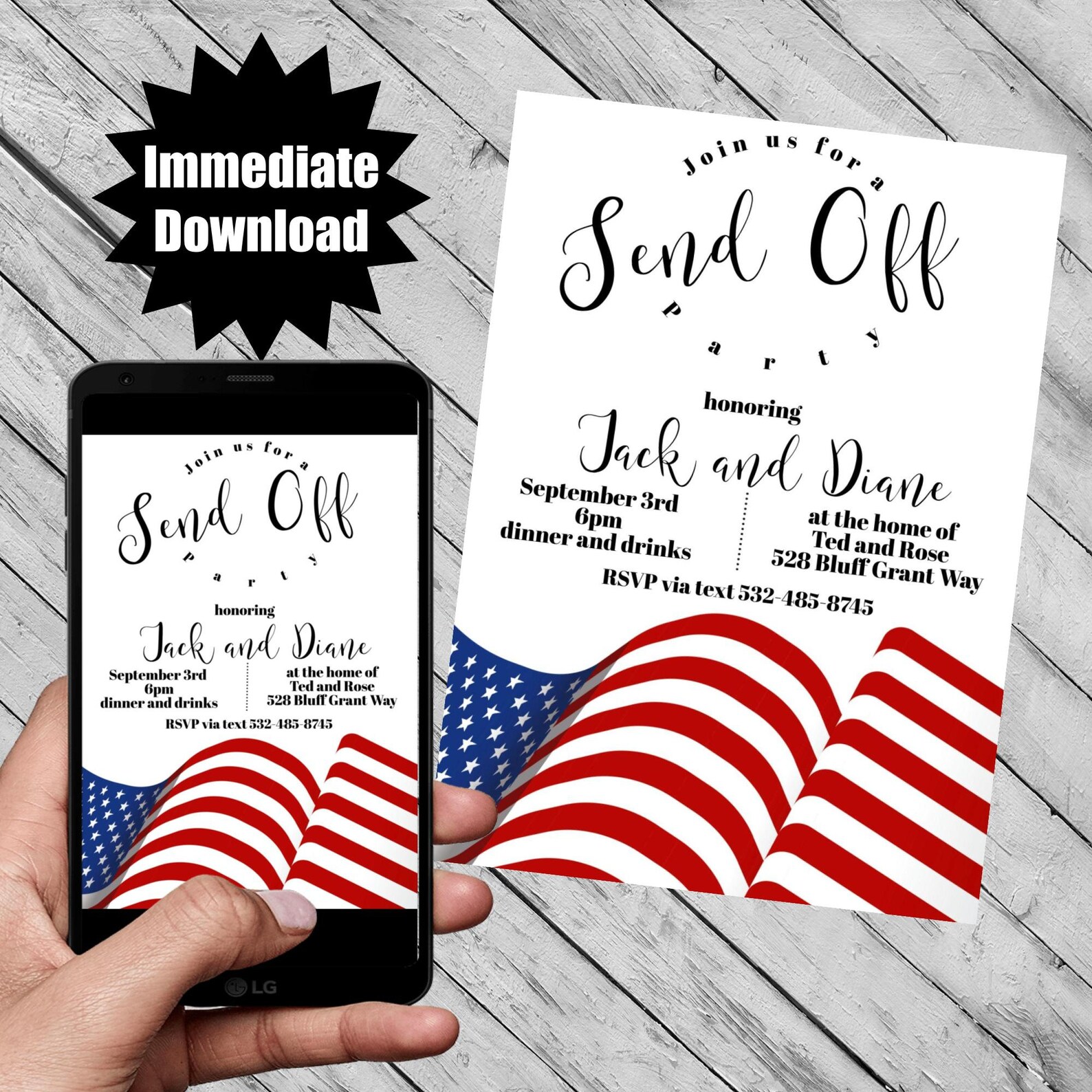 Send off Going Away Farewell USA Flag Party Invitation US Army Navy ...