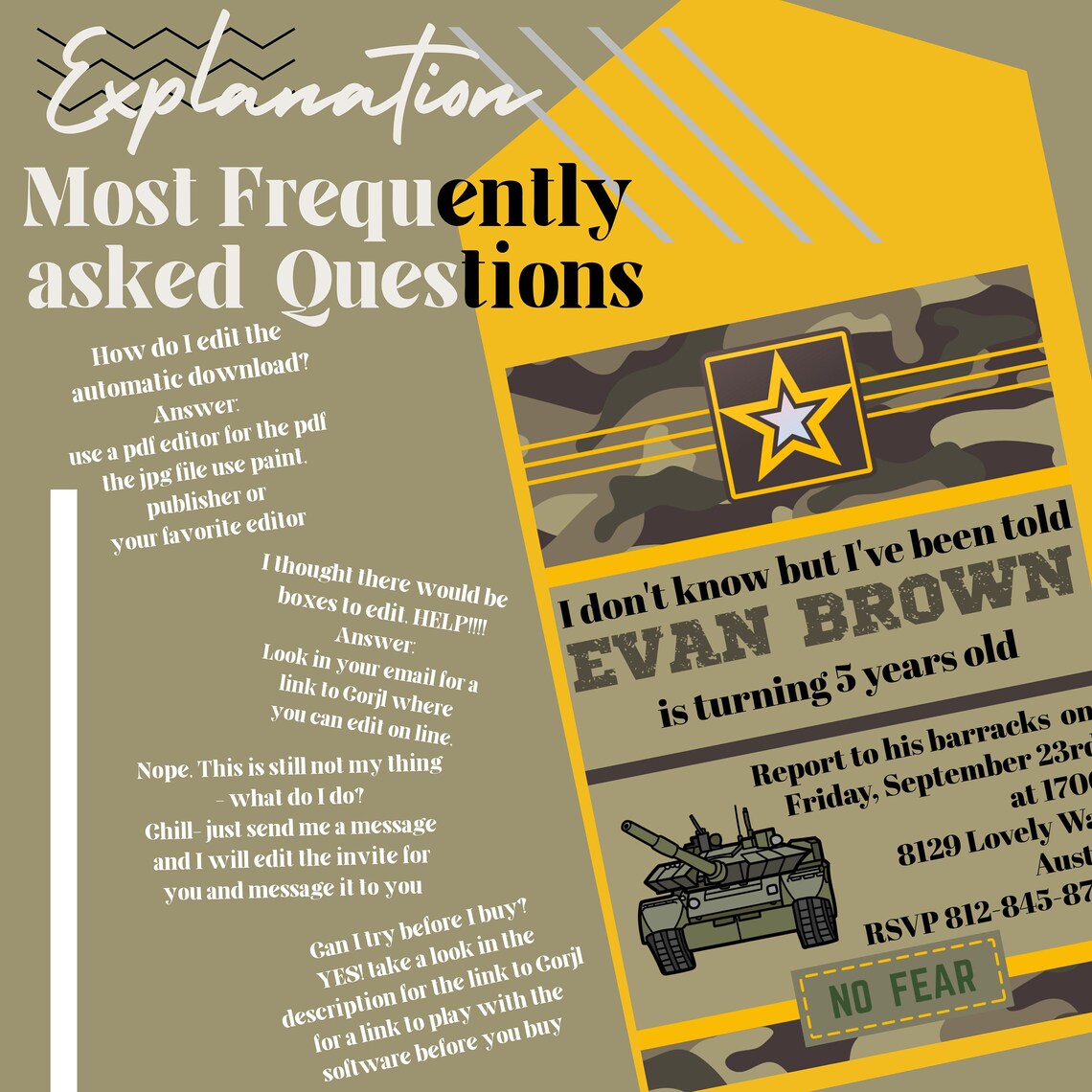 Editable Army Invitation Camo Tank Birthday Invitation Army - Etsy