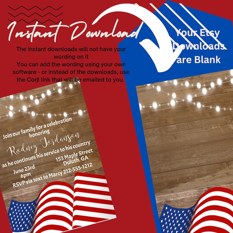 American Flag Air Force Navy Army Marines Military Party Invitation ...