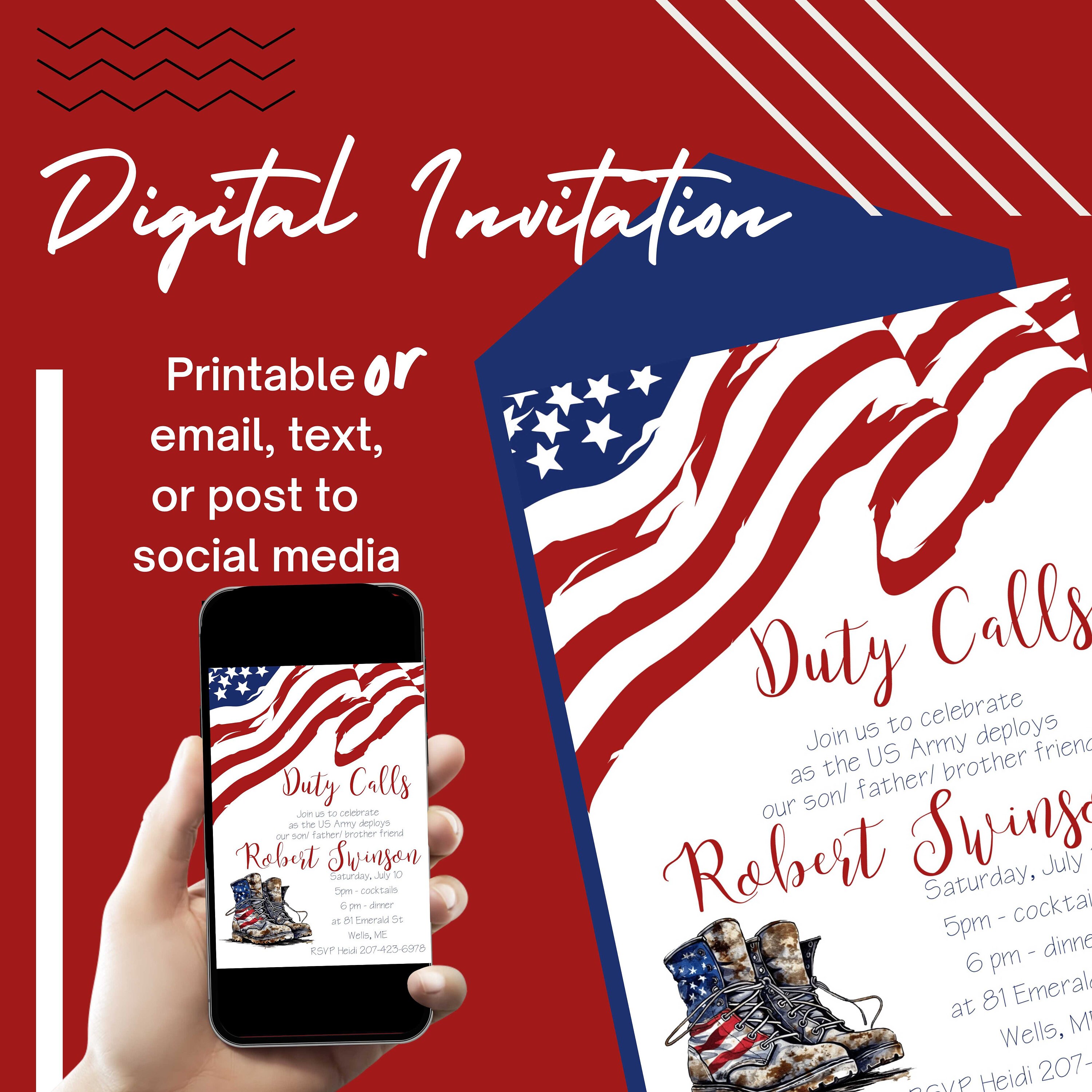 Army Deployment Going Away American Flag Party Invitation Digital ...