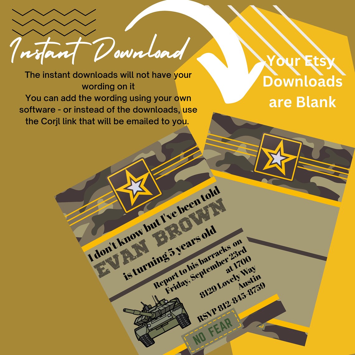 Editable Army Invitation Camo Tank Birthday Invitation Army - Etsy