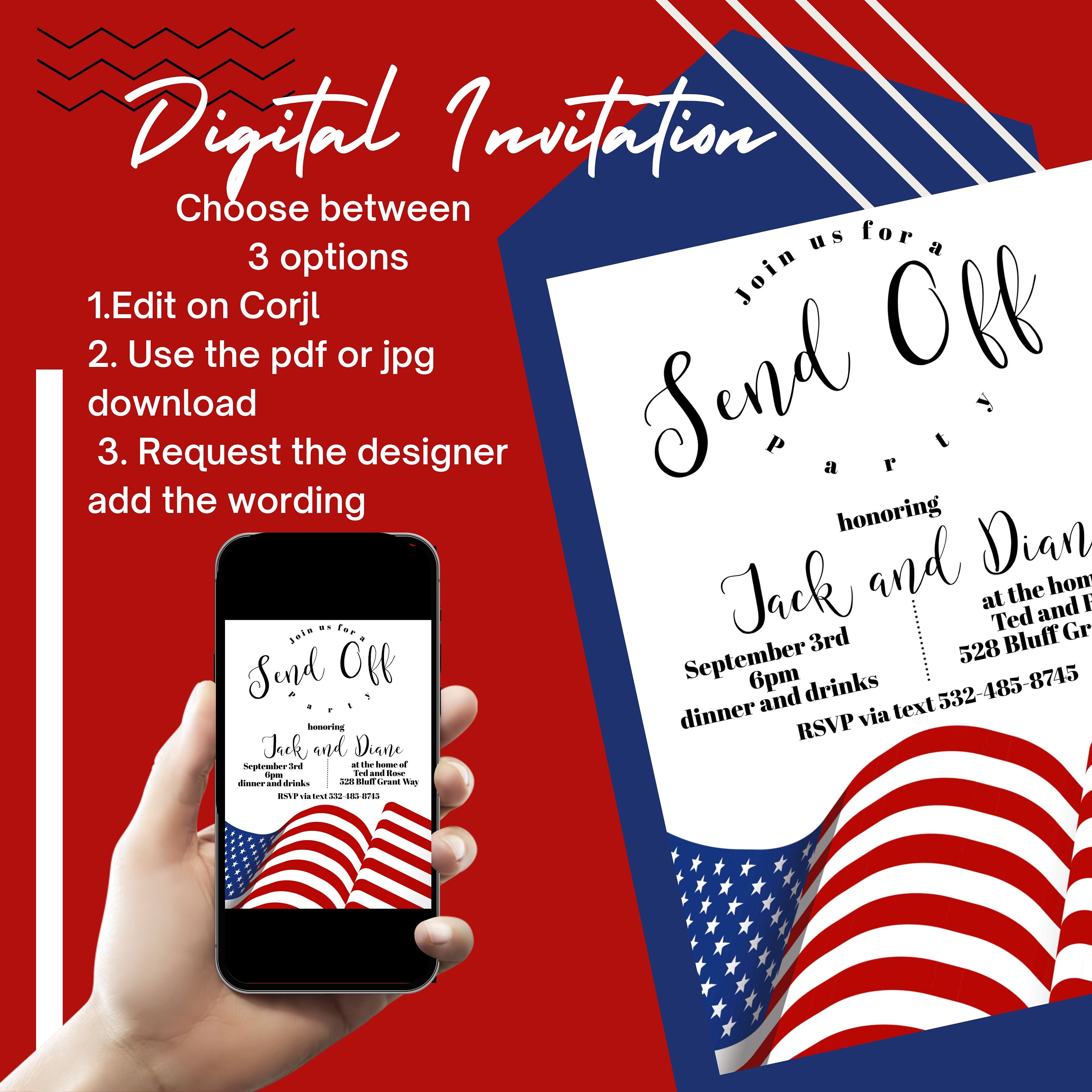 Send off Going Away Farewell USA Flag Party Invitation US Army Navy ...