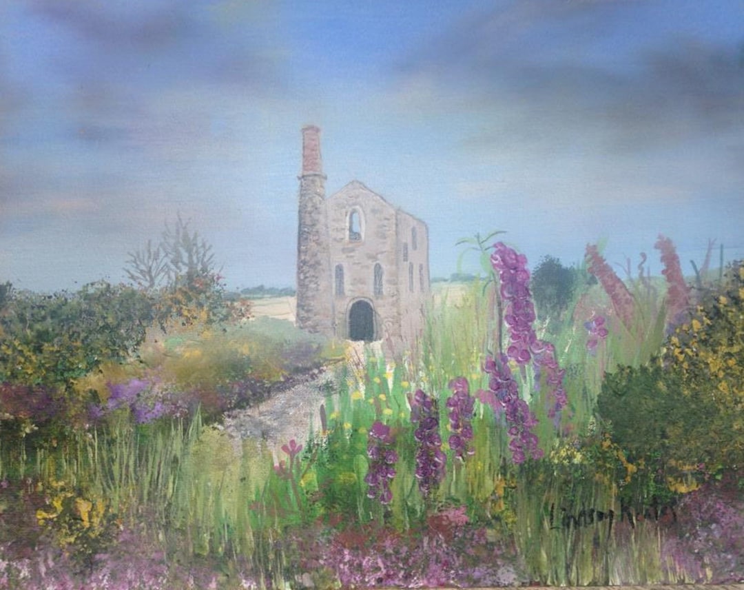 Foxgloves, Cornish Tin Mine, Cornwall Print by Cornish Artist Lindsey ...