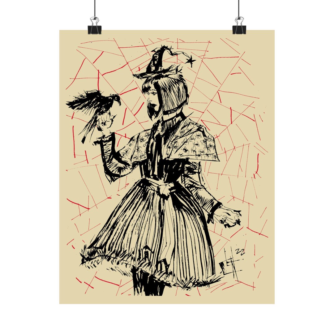 Witch and Crow Halloween Art Print Spooky Witchcraft Dark Art Halloween ...