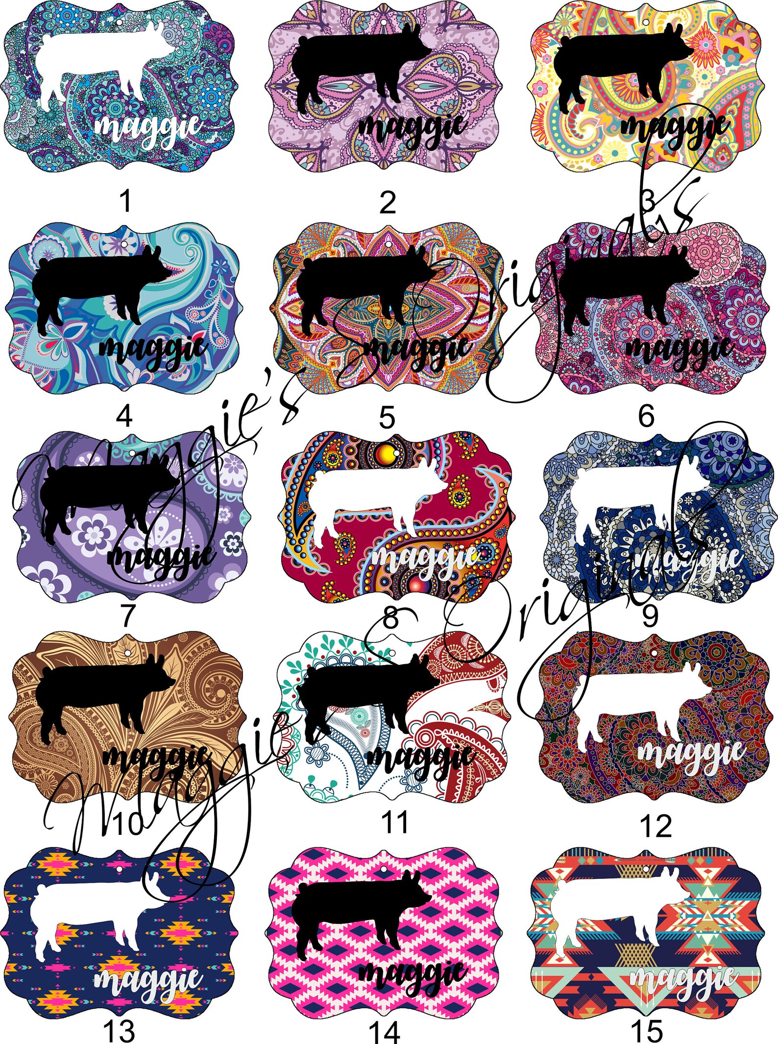 Pig Ornament/ Show Pig Tag/paisley Pig Sign/ Paisley Pig Luggage Tag ...