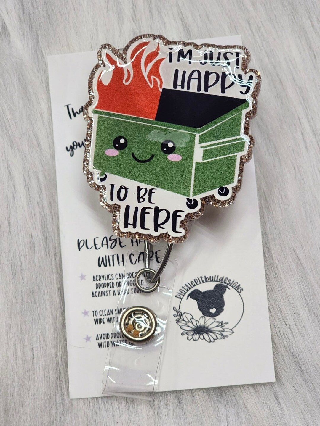 Dumpster Fire Badge Reel, I'm Just Happy to Be Here Badge Reel, Cute ...