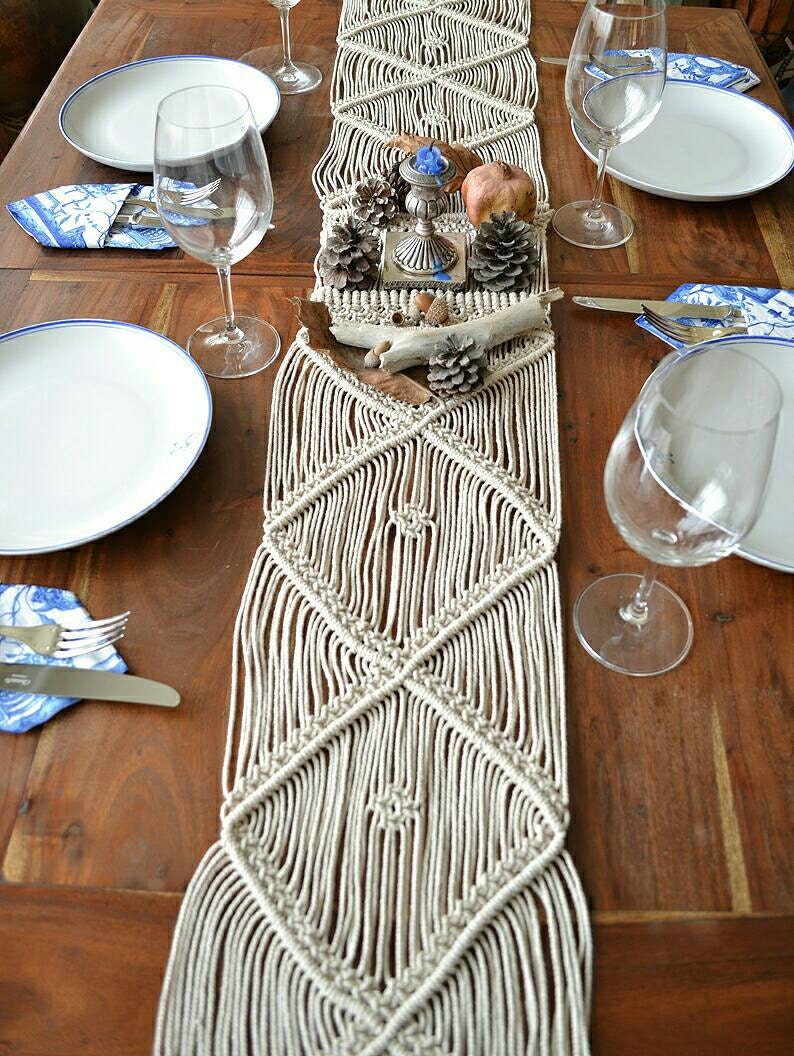 Macrame Table Runner / Wall Hanging With Natural Cotton Rope. | Etsy